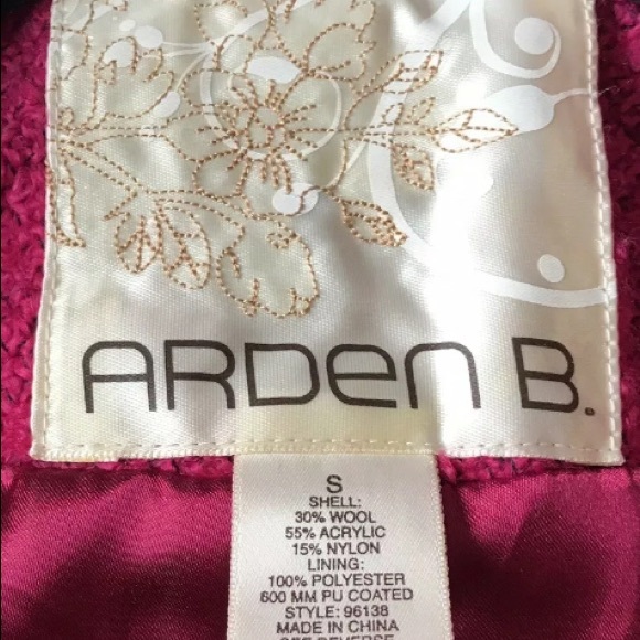 Arden B | Jackets & Coats | Arden B Magenta Wool Blend Coat Wcrystal ...